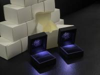 China Customized Your Logo Min Qty 100 Luxury Black LED Ring Box with Service and LED Light for sale