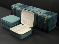 China Blue Velvet Travel jewelry box organizer jewelry box women gift velvet jewelry box for sale