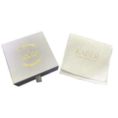 China Express Shipping Customized White Paper Drawer Jewelry Box and Super Fiber Pouches for sale