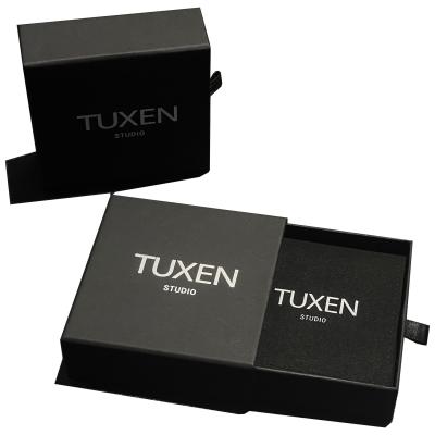 China 90*90*30mm Customized Black Paper Drawer Jewelry Box and Super Fiber Pouches Min Qty 100 for sale