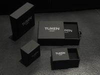 China 90*90*30mm Customized Black Paper Drawer Jewelry Box and Super Fiber Pouches Min Qty 100 for sale