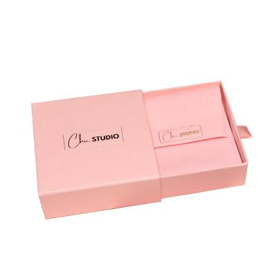 China Pink Drawer Jewelry Box With Super Fiber Pouches Customized Logo for sale
