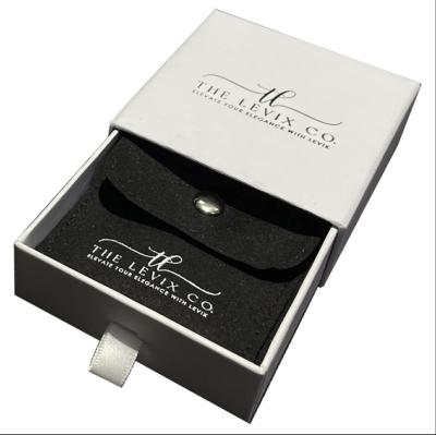 China Customized Black Paper drawer jewelry box and Super fiber pouches for sale