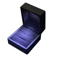China Customized LED Two Ring Box Luxury Black Velvet Box with LED Plastic Box and Sponge for sale