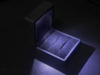 China Customized LED Two Ring Box Luxury Black Velvet Box with LED Plastic Box and Sponge for sale