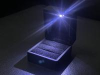 China Customized LED Two Ring Box Luxury Black Velvet Box with LED Plastic Box and Sponge for sale