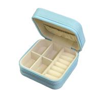 China Blue Travel jewelry box organizer jewelry box women gift Pu jewelry box for sale