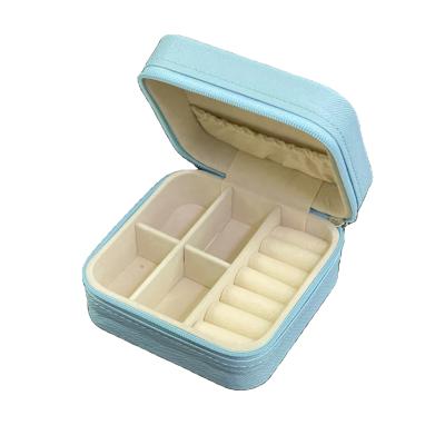 China Blue Travel jewelry box organizer jewelry box women gift Pu jewelry box for sale
