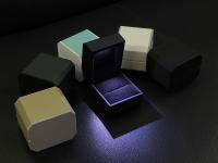 China Customized Your Logo-White Pu Leather LED Ring Box for sale