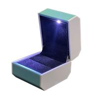 China Customized Your Logo-Azure Pu Leather LED Ring Box for sale