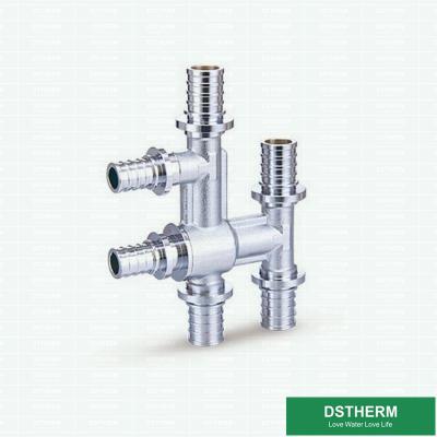China Slide Male Threaded Double Cross Tee Pex Brass Fittings Chrome Plated for sale