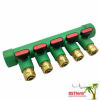 China PPR Manifolds With Ball Valve Hot Water Red 5 Ways Manifolds Customized Logo and Color 25mm for sale