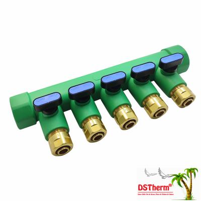 China PPR Blue Manifolds With Ball Valve 5 Ways Manifolds Customized Color and Logo 25mm for sale