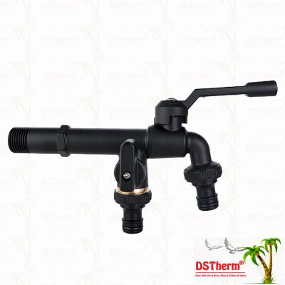 China Long Spoute Heavy-duty Brass Double Outlet Tap Extended Body Faucets Brass Faucet 1/2