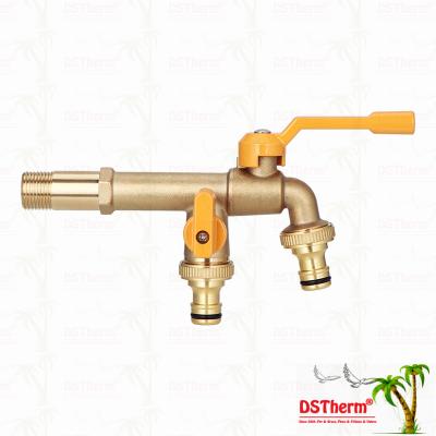 China Long Spoute Heavy-duty Brass Double Outlet Tap Extension Tap Brass Bibcock 1/2