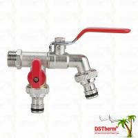 China Brass Economic Double Outlet Bibcocks Nickel Plated Tap With Red Handle 1/2