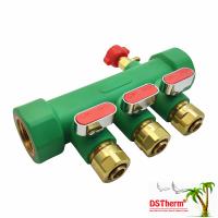 China PPR Manifolds With Ball Valve Hot & Cold Water Red 3 Ways Manifolds Customized Logo and Color 25mm for sale