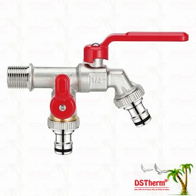 China Unique Design Innovative Shape Double Outlet Faucet With Red Aluminum Handle 1/2