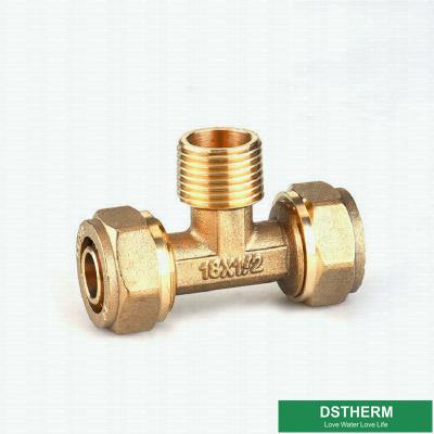 China Male Threaded Tee Pex Fittings Brass Color Screw Fittings Customized Designs And Weight for sale