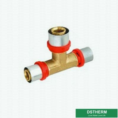 China Customized Equal Threaded Tee Compression Double Straight Brass Press Union Fittings For Pex Aluminum Pex Pipe for sale