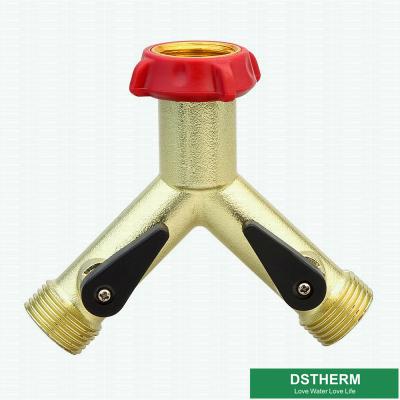 China Customized Garden Hose Pipe Shut Off Valve Garden Brass Two Ways Water Hose Connector Splitter for sale