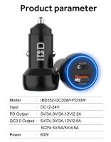 China Smart 60W Dual Port PD QC Fast Car Charger with LED Ambient Light 12-24V for sale