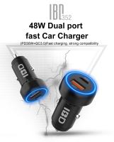 China 48W Dual USB Fast Car Charger with Type-C PD QC3.0 Aluminum Alloy for Mobile Phone for sale
