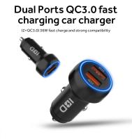 China 36W 2 Ports PD Dual USB Fast Car Charger with Blue LED Ring 12-24V for sale