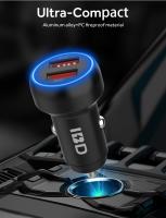 China 36W 2 Ports PD Dual USB Fast Car Charger with Blue LED Ring 12-24V for sale