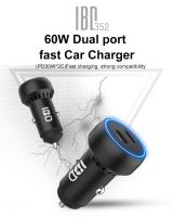 China 60W 12V Dual USB Type C PD Car Charger Fast Charging Adapter 2 Ports 30W Each for sale