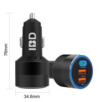China 66W 3-Port QC3.0 PD Car Charger with Blue LED Light 12-24V Input for sale
