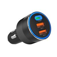 China 66W 3-Port QC3.0 PD Car Charger with Blue LED Light 12-24V Input for sale