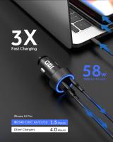 China 58W 3 Ports QC3.0 PD Car Charger Fast Charging Adapter with Dual USB C 40W for sale