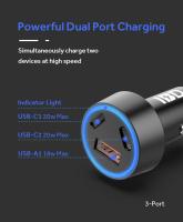 China 58W 3 Ports QC3.0 PD Car Charger Fast Charging Adapter with Dual USB C 40W for sale