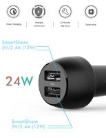 China IBD 24W Dual Port Smart Car Charger 4.8A Max CE FCC RoHS PC V0 Fireproof for sale