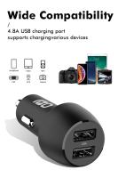 China IBD 24W Dual Port Smart Car Charger 4.8A Max CE FCC RoHS PC V0 Fireproof for sale
