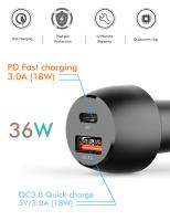 China USB C Car Charger PD QC 3.0 Dual Port 38W Fast Charging Adapter for sale