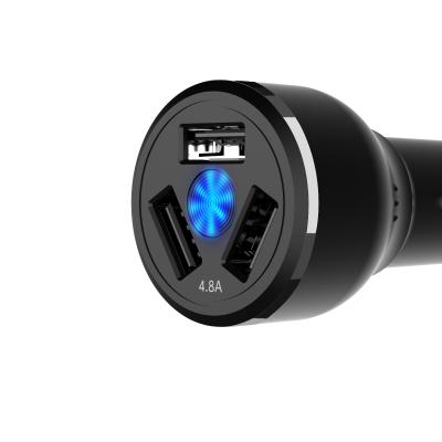 China 24W 4.8A 3 Port Smart Car Charger with Fast USB Charging PC Fireproof Material for sale
