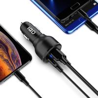 China 24W 4.8A 3 Port Smart Car Charger with Fast USB Charging PC Fireproof Material for sale