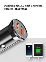 China 36W Dual USB QC 3.0 Fast Car Charger Adapter 12-24V Aluminum Alloy for sale