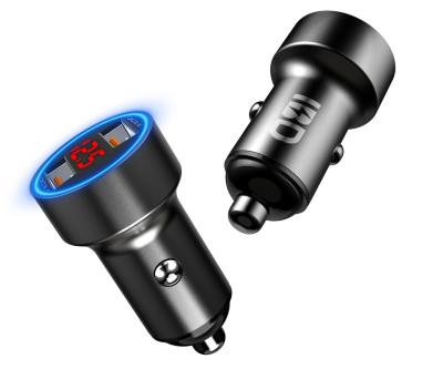 China 36W Dual QC3.0 USB Car Charger Fast Charging Adapter with Blue LED Digital Display Zinc Alloy for sale