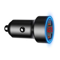 China 36W Dual QC3.0 USB Car Charger Fast Charging Adapter with Blue LED Digital Display Zinc Alloy for sale