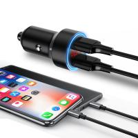 China 36W Dual QC3.0 USB Car Charger Fast Charging Adapter with Blue LED Digital Display Zinc Alloy for sale