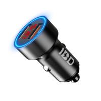 China 36W Dual QC3.0 USB Car Charger Fast Charging Adapter with Blue LED Digital Display Zinc Alloy for sale