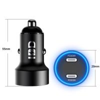 China IBD 40W Dual PD 20W Fast Car Charger Zinc Alloy Mini USB C Charger Blue LED Light for sale