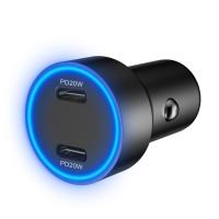 China IBD 40W Dual PD 20W Fast Car Charger Zinc Alloy Mini USB C Charger Blue LED Light for sale