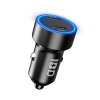 China IBD 40W Dual PD 20W Fast Car Charger Zinc Alloy Mini USB C Charger Blue LED Light for sale