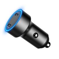 China IBD 40W Dual PD 20W Fast Car Charger Zinc Alloy Mini USB C Charger Blue LED Light for sale