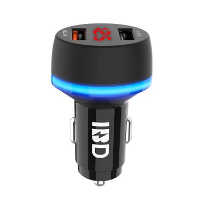 China 30W QC3.0 Dual Port Car Charger with Digital Display 18W Fast Charge 2.4A Smart Output for sale
