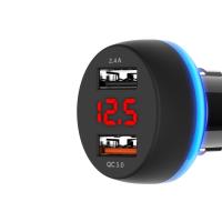 China 30W QC3.0 Dual Port Car Charger with Digital Display 18W Fast Charge 2.4A Smart Output for sale